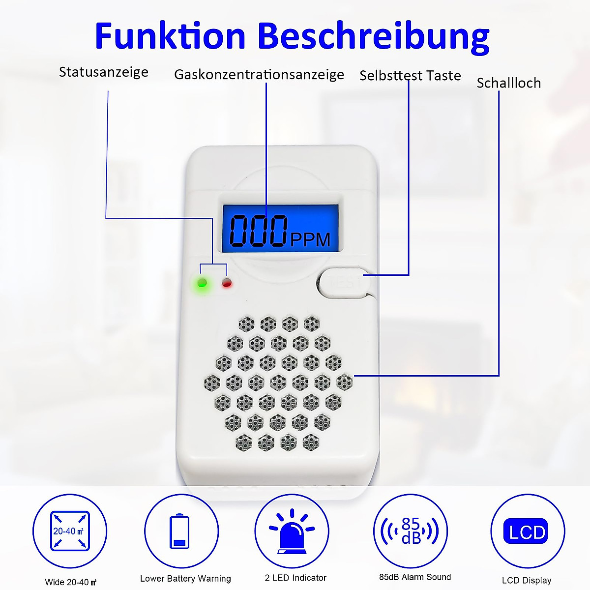 Mini Carbon Monoxide Detector Alarm with Digital LCD Display, CO Detector Alarm with Replaceable Battery,Test-Reset Button, Low Battery Indicator, Portable,complies with UL2034(Batteries NOT Included)