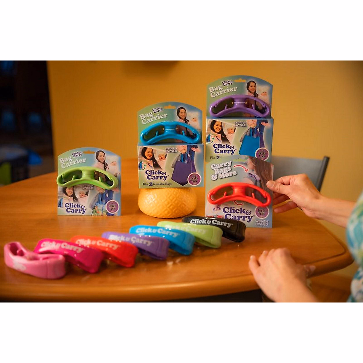 Click & Carry Grocery Bag Carrier - Plastic Bag Organizer and Holder for Easy Shopping - As Seen on Shark Tank - Comfortable Gel Padding Bags Handle, Hands-Free Design for Groceries, Paint Can Carrier