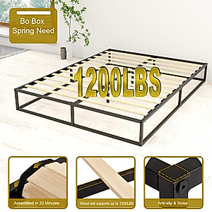 Mhjinuwet Twin Size Bed Frame, 10" Metal Platform with Wooden Slats, Easy Assembly, No Box Spring Needed