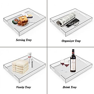 Allhercom Acrylic Serving Tray (12x16x2Inch) with Handles-Spill Proof-Clear Decorative Tray for Appetizer,Breakfast-Countertop Organizer Storage Tray for Kitchen,Bathroom,Living Room