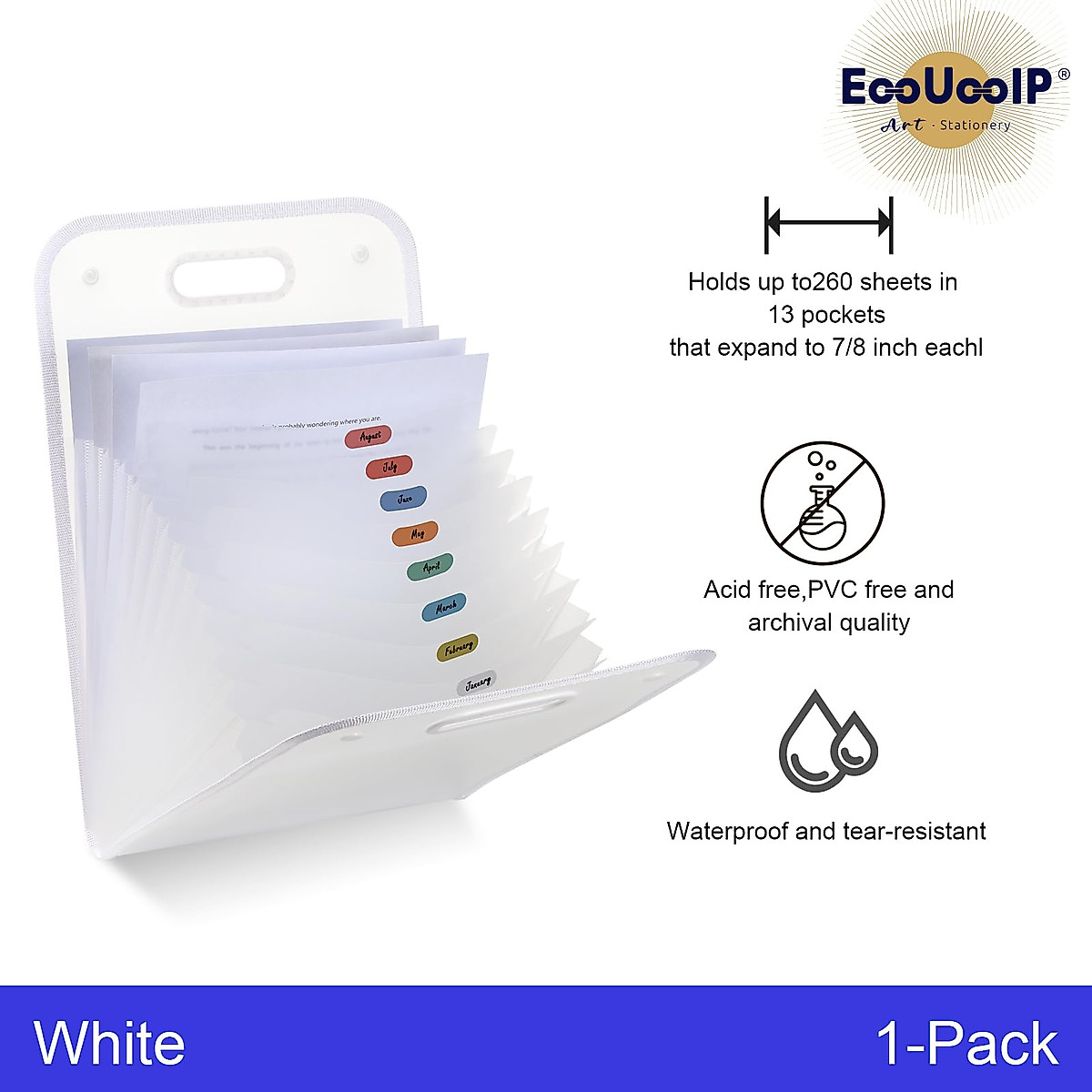 EooUooIP 13-Compartment Portable Vertical Accordion Expandable File Folder Organizer with Blank Index Tabs,Portable and Durable,Suitable for File Management and Document Storage.