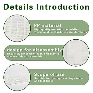 BIPEE Plastic Test Tube Rack, 40 Holes，Test Tube Holder for 20 mm Test Tubes, White vial holder, Detachable test tube holder rack (1pcs，40 Holes）