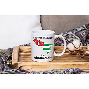 Funny Abkhazia Pride Coffee Mugs, I'm Not Yelling I'm Abkhazian Mug, Gift Idea for Abkhazian Men and Women Featuring the Country Map and Flag, Proud Patriot Souvenirs and Gifts
