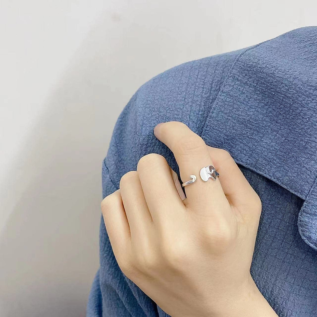 Cute Elephant Open Promise Statement Rings for Women Girls Minimalist Lovely Animal Eternity Engagement Ring Finger Band Fashion Jewelry Adjustable