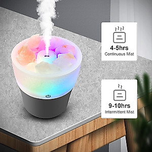 Mini Humidifier, 150ml Small Cool Mist Humidifier with Himalayan Salt, USB Desktop Personal Humidifier for Bedroom, Office, Home, LED Color Changing Light, Auto Shut-Off, 2 Mist Modes, Super Quiet