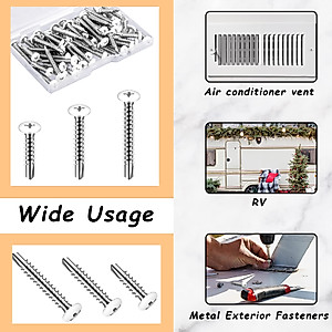 120 Pcs #8 White Pan Head Screw White Sheet Metal Screws Self Tapping Screws for Metal Quad Drive Self Tapping Drill Screws Cargo RV Exterior Fasteners, Enclosed Trailer Repair Screws,3 Sizes
