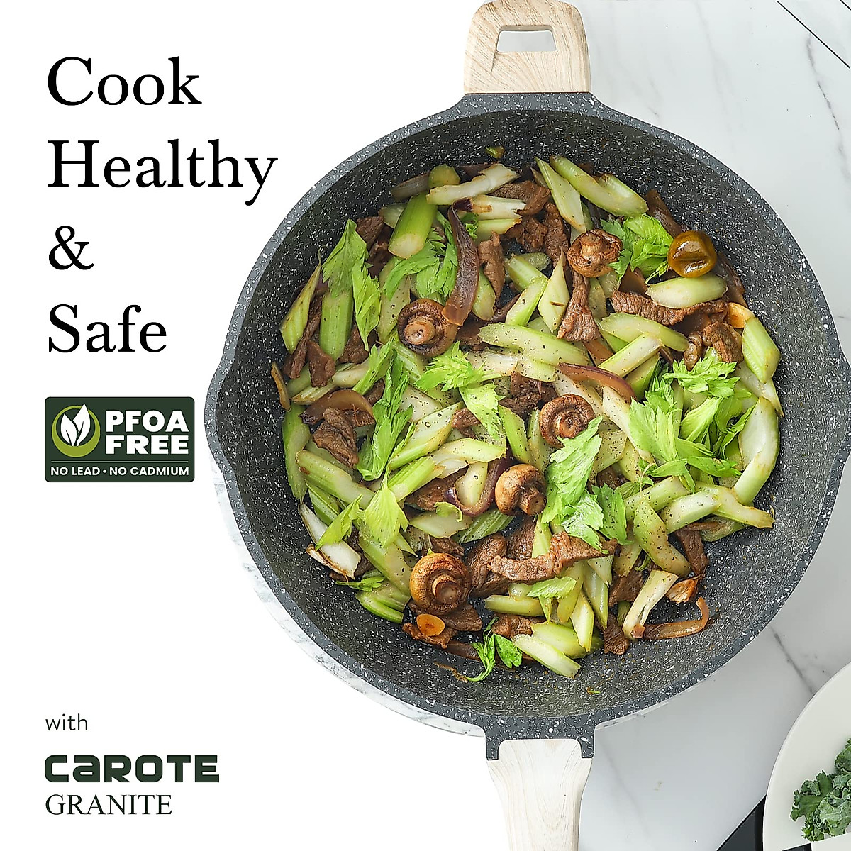 CAROTE 9.5 Inch Nonstick Deep Frying Pan Skillet, 3 Quart Saute Pan with Lid, Induction Compatible, PFOA Free