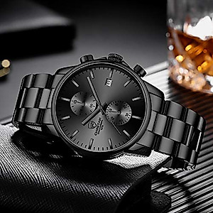 GOLDEN HOUR Men's Watches with Stainless Steel and Metal Casual Waterproof Chronograph Quartz Watch, Auto Date in Grey Hands