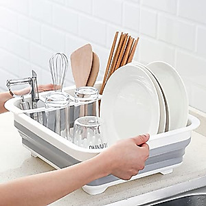 Casaphoria Collapsible Small Dish Dryer Foldable Dish Drying Rack Large Dishes Over The Sink for Kitchen Counter Plate Rack,Plastic Portable Dinnerware Organizer-Space Saving Kitchen Storage Tray