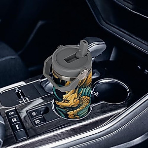 YTLKGFP 30 Oz Large Capacity Car Cup Seahorse Blue Pattern Tumbler with Handle Straw Lid Insulated Stainless Steel Water Bottle Travel Mug Leak-proof Car Cup Keeps Cold Or Hot