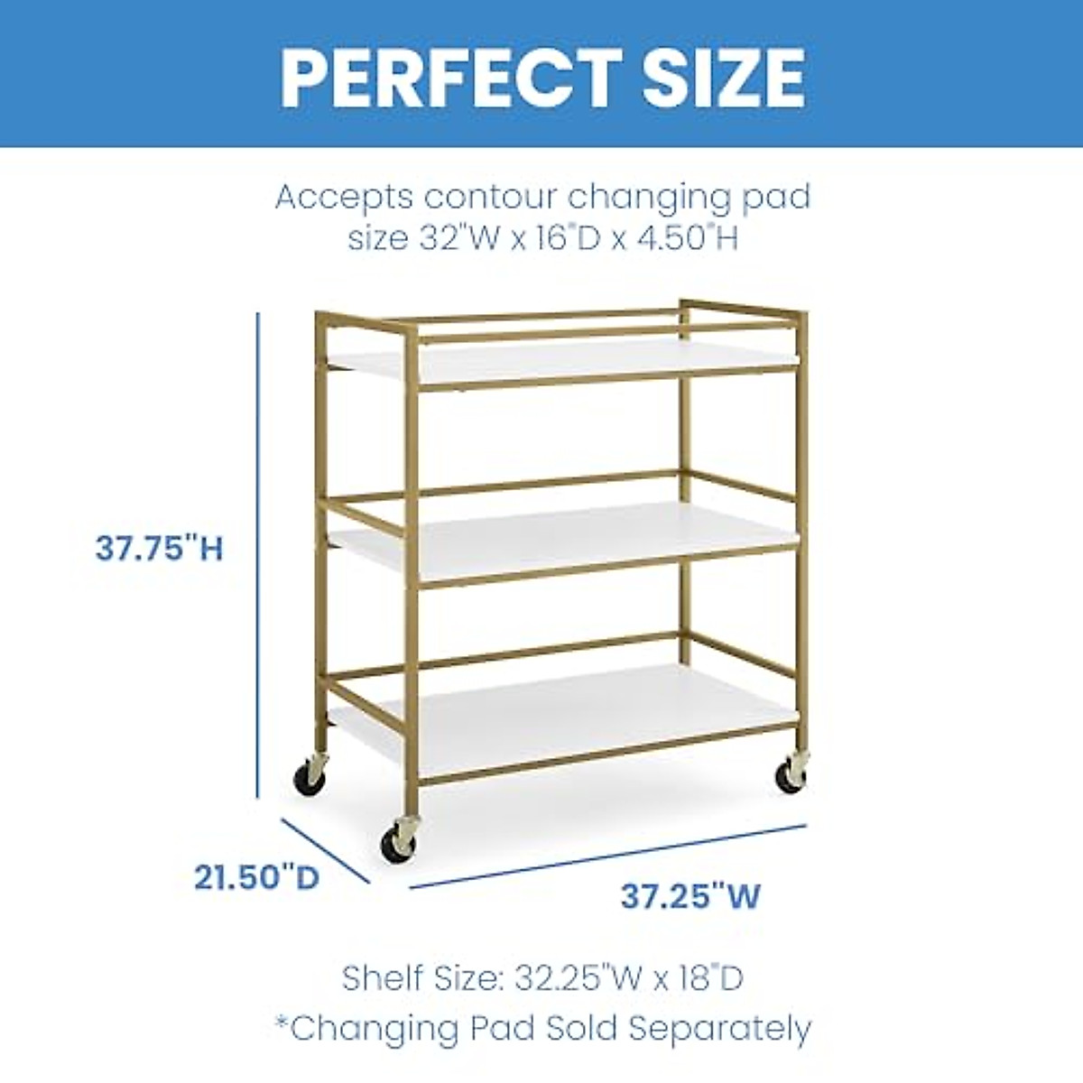 Delta Children Jade Changing Table/Cart, White Melamine/Bronze