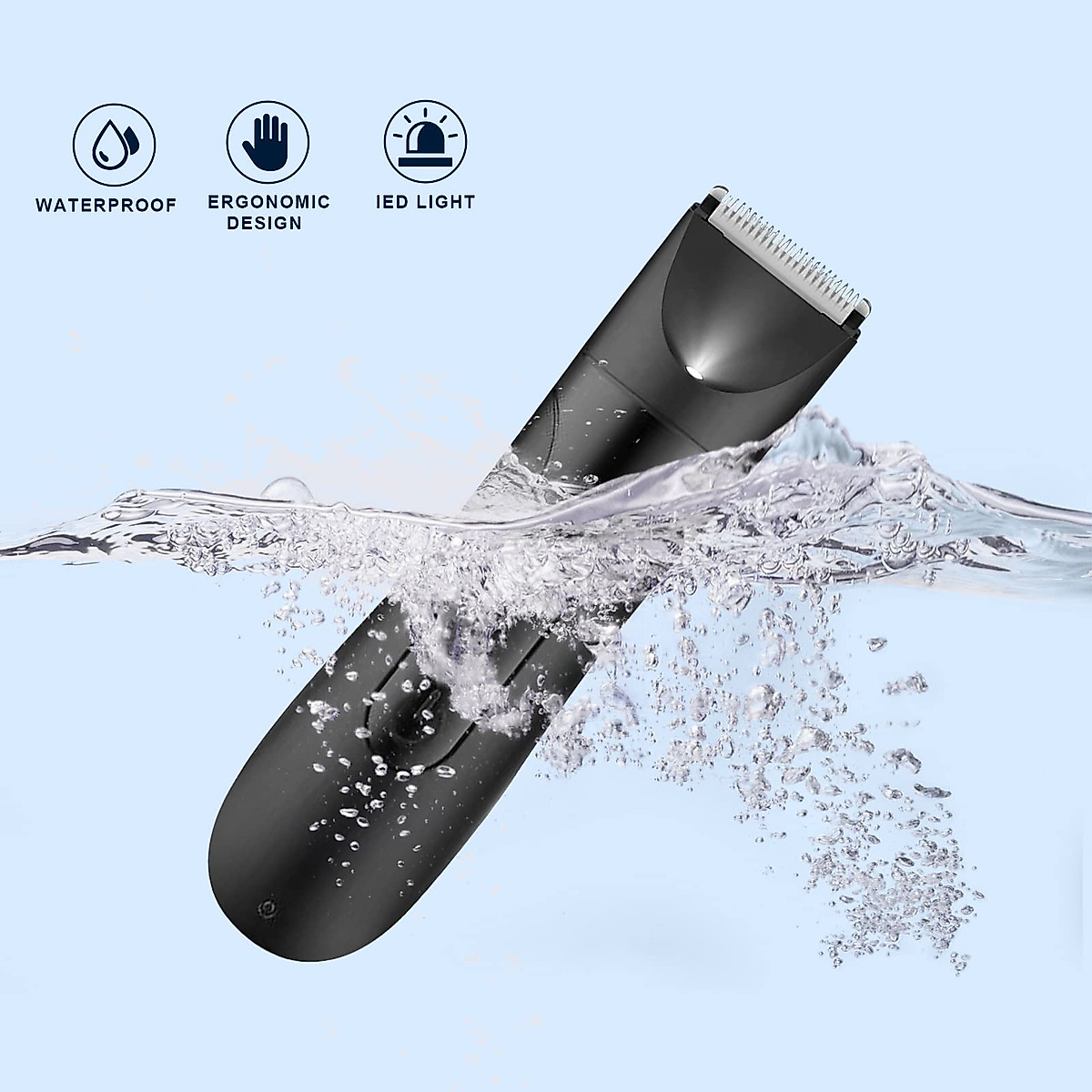 BESTBOMG Groin Hair Trimmer for Men, Ball Shaver, Electric Body Trimmer, Waterproof Wet/Dry Groomer, 90 Minutes Shaving After Fully Charged, Replaceable Ceramic Blade Heads