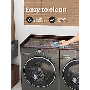 Toemics Washer Dryer Countertop, 27.5" x 54" Laundry Room Organization Shelf with Edge Rails for Washer and Dryer, Durable Melamine Finish, Non-Slip Pads, and 3 Laundry Bags, Eucalyptus