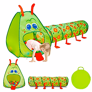 Kiddey Caterpillar Kids Play Tunnel and Tent | 2 Pc. Crawl Through Baby Ball Pit Pop up for Toddler, and Babies, Indoor & Outdoor Jungle Gym Party Gift | Crawling Tunnels & Tents for Toddlers