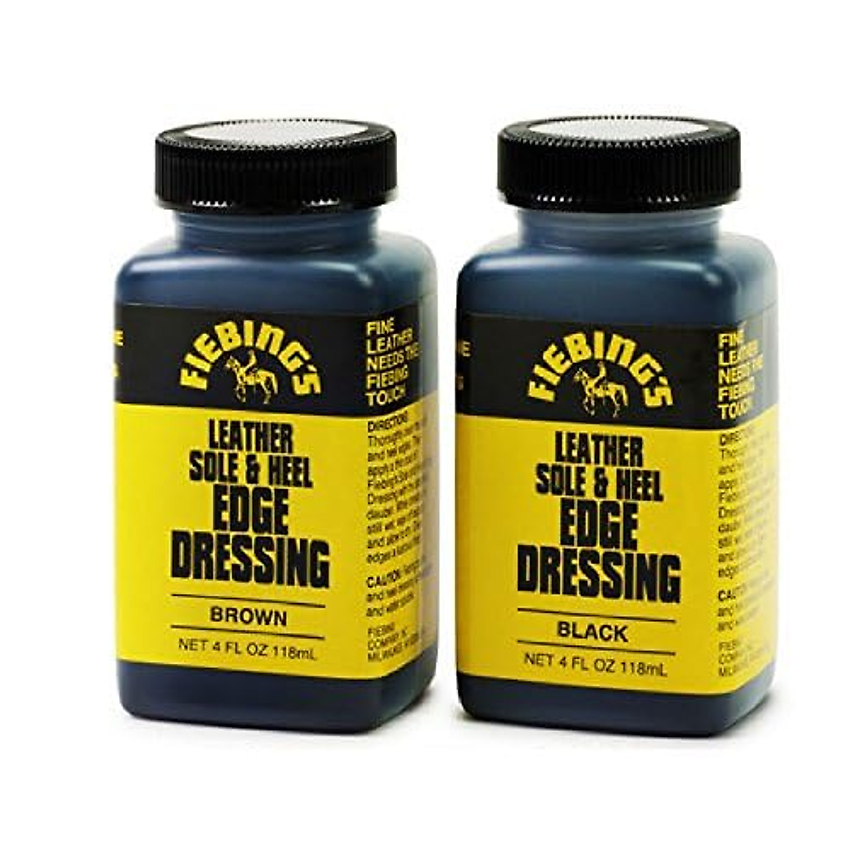 Fiebing's Leather Sole & Heel Edge Dressing, Black/Brown 2-Pack - Color Coats Leather Shoe Edges - 4 oz