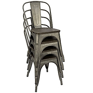 Furmax Metal Dining Chair Indoor-Outdoor Use Stackable Chic Dining Bistro Cafe Side Metal Chairs Set of 4(Gun)