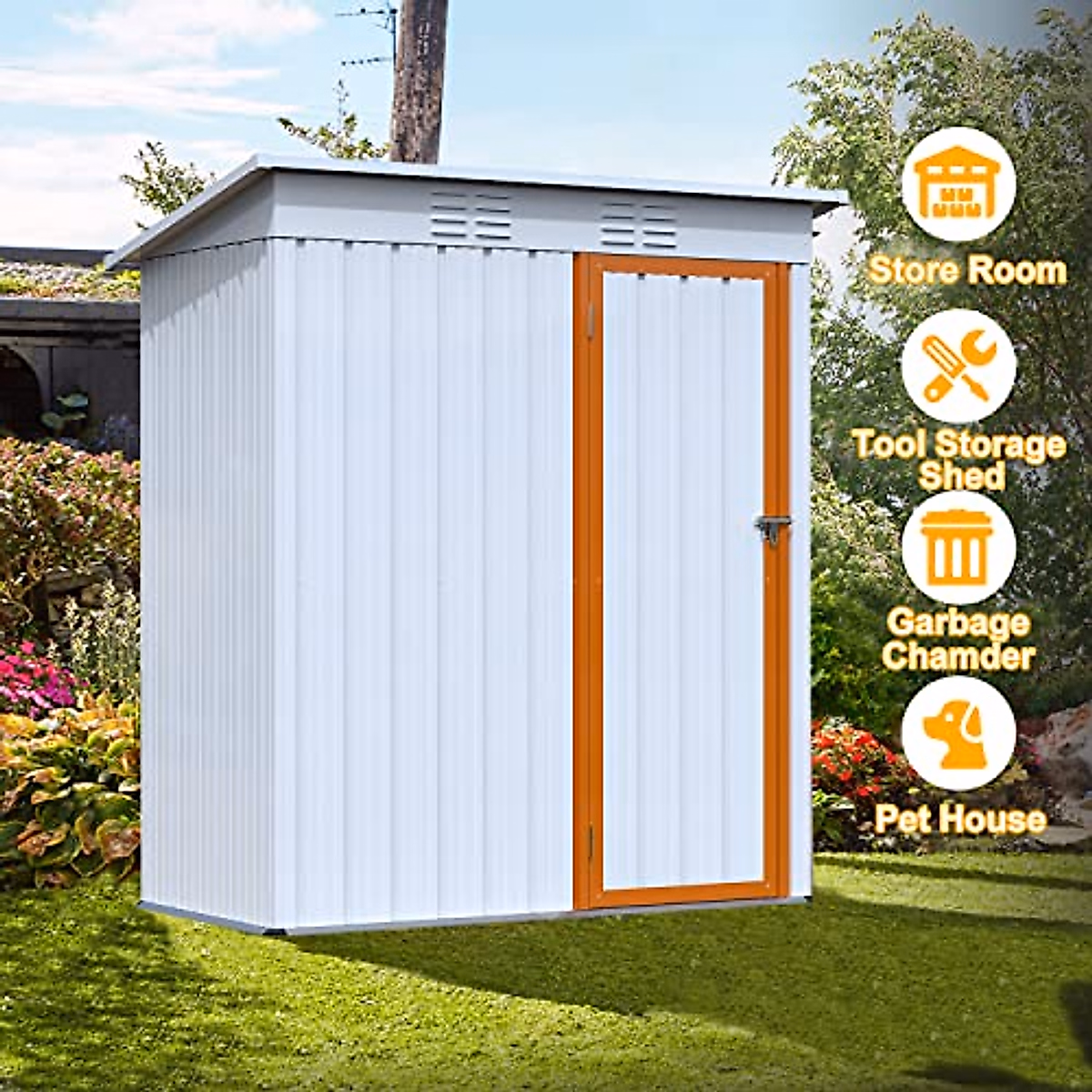 5 X 3 Ft Outdoor Storage Shed, US Stock Galvanized Metal Garden Shed with Lockable Doors, Tool Storage Shed, for Patio Lawn Backyard Trash Cans