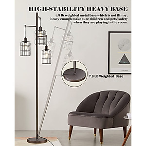 ELYONA Upgraded Industrial Dimmable Floor Lamp & Wood Desk Lamp with Wireless Charging & USB Port, Swing Arm, LED Bedside Table Lamp for Bedroom, Adjustable Reading Task Lights for College Dorm