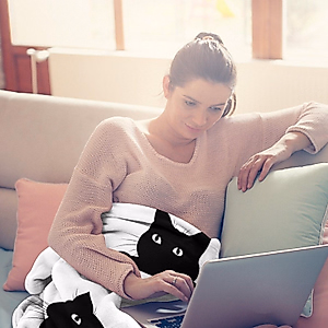 Black Cat Blanket Soft Cozy Fuzzy Flannel Cute Cats Throw Blanket for teens Kids Toddlers Kawaii Kitten Throw Blankets for Couch Bed Sofa Cat Living Room Decor Blankets Gifts for All Season 50x60 Inch