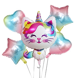 Cat Unicorn Party Balloons Caticorn Balloons Gradient Heart and Star Balloons for Caticorn Themed Birthday Baby Shower Party Decor Supplies