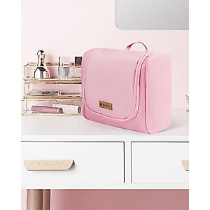 MULISOFT Toiletry Bag for Women, Hanging Travel Toiletry Bag with Large Capacity, Water-resistant Makeup Bag with 16 Compartments for Toiletries and Cosmetics, Toiletry Organizer Bag, Rose Pink