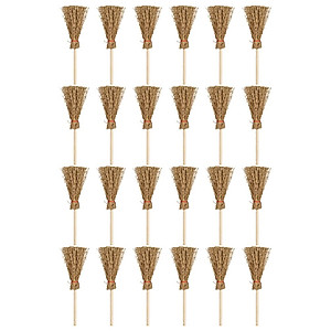 Sewroro 25pcs Small Broom Doll House Mini Broom Ornament Costume Jewelry Tiny Broom Halloween Tree Ornaments Witch Craft Miniature Broomstick Mini Witch Broom Pine Wood Pretend Clean Child