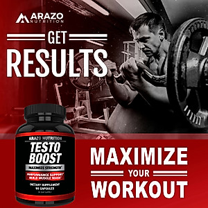 Arazo Nutrition TestoBoost Test Booster Supplement - Potent & Natural Herbal Pills - Boost Muscle Growth - Tribulus, Epimedium, Hawthorn, Zinc, Minerals