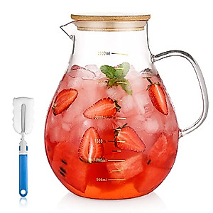 95 Ounce Large Glass Pitcher with Lid and Handle - Heat Resistant Borosilicate Beverage Carafe for Juice and Iced Tea