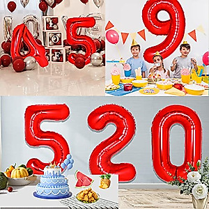 40 Inch Giant Red Number 4 Balloon, Helium Mylar Foil Number Balloons for Birthday Party, 4th Birthday Decorations for Kids, Anniversary Party Decorations Supplies (Red Number 4)