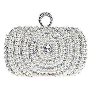 Santimon Wedding Clutch Purse Evening Bags For Womens Chain Dress Handbag Pearls Silver