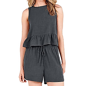 FIHCH Linen Sets for Women 2 Piece Casual Tracksuit Outfit Sets 3/4 Sleeve Shirt Drawstring Shorts Pockets 2 Piece Lounge Set