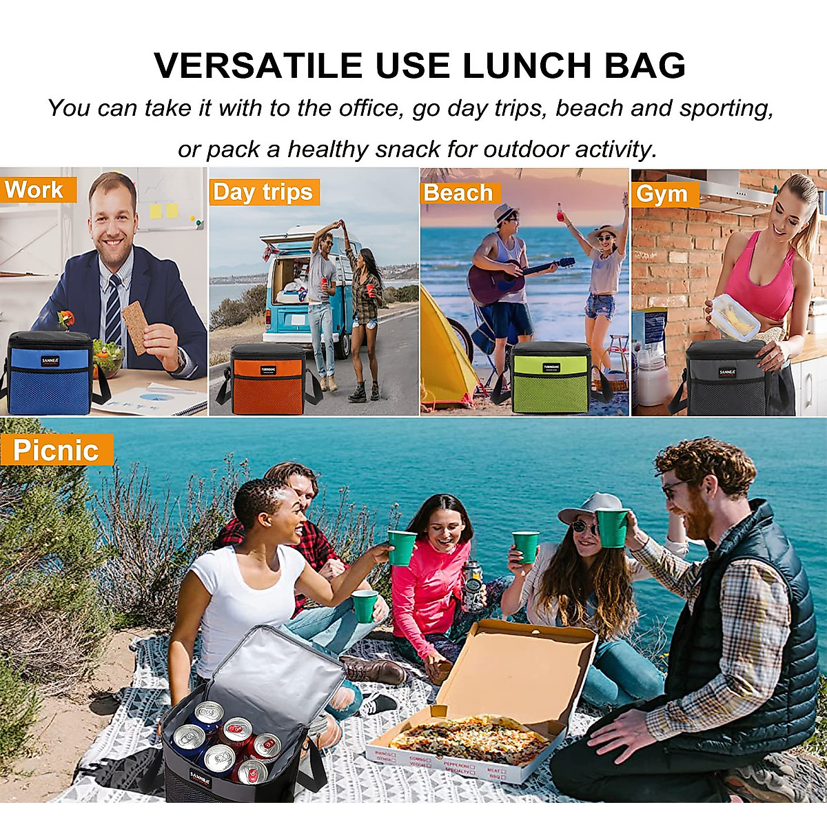 YUMINGUHC 6 Cans Lunch Bag for Women Men Insulated Lunch Box Adult Small Cooler Bag 5L Dual Compartment Reusable Thermal Tote Lunchpack for Office Work Day Trip (Grey)