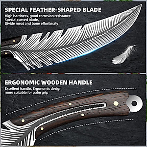 AIRROAD Feather Carving Knife,8 inch Boning Butcher Knife for Meat Cutting, Hand Forged High Carbon Steel Viking Fillet Knife for Brisket Outdoor Camping BBQ Cooking Knife with Sheath Gift for Dad