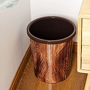 Angoily Trash Can with Pressing Ring 10L Imitation Wood Grain Waste Basket Garbage Can Rubbish Bin Flower Pot Toys Bucket for Home Office Brown