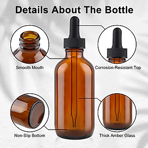 Comrzor 42 Pack 4oz Amber Glass Bottles with Glass Eye Droppers for Essential Oils, Perfumes & Lab Chemicals (Brush, Funnels, 3 Extra Droppers, 48 Pieces Labels & 30ml Measuring Cup Included)