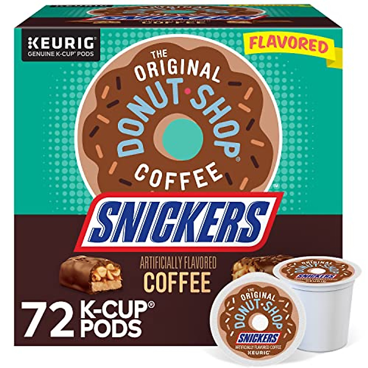 The Original Donut Shop Snickers, Keurig Single Serve K-Cup Pods, Flavored Coffee, 12 Count (Pack of 6)