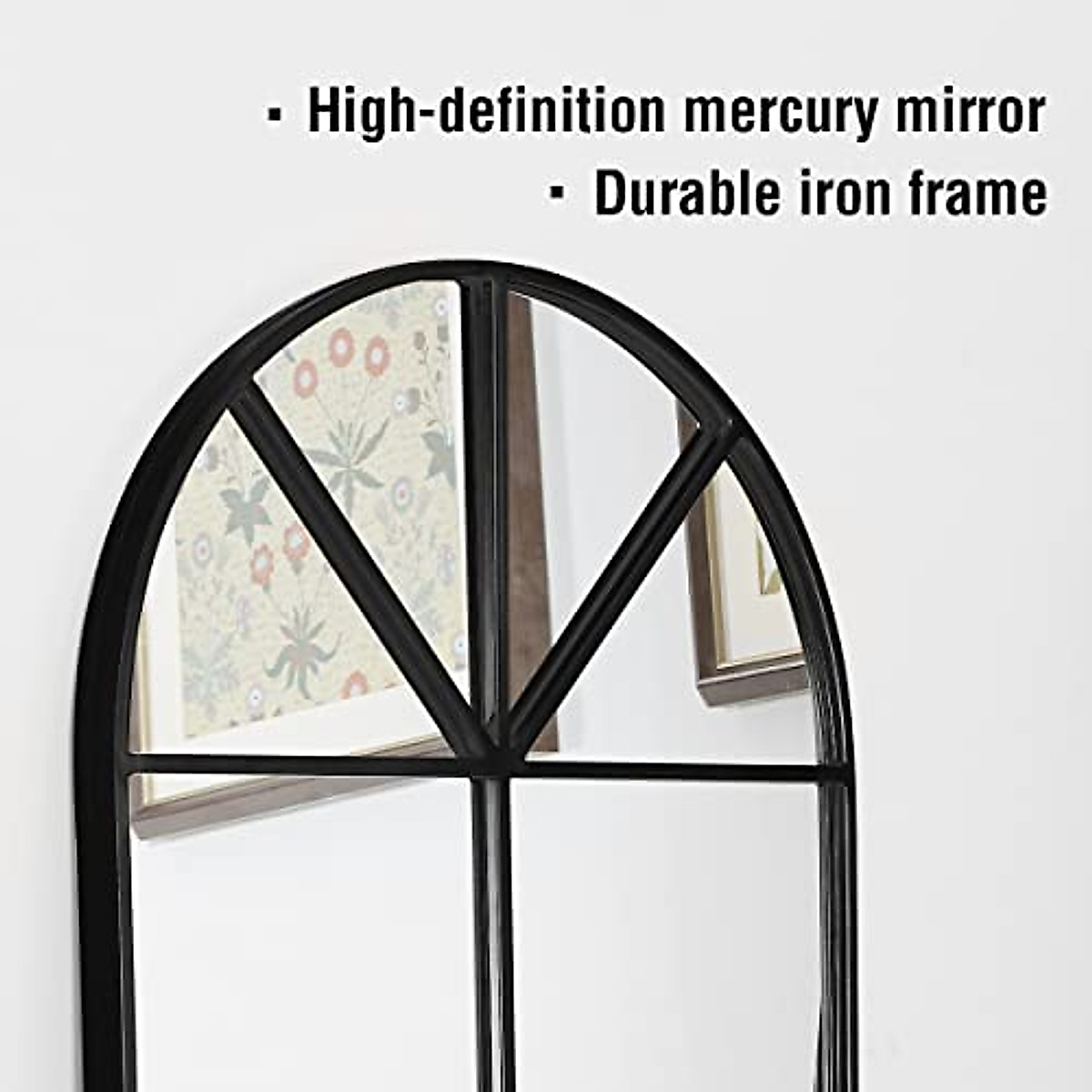 OGCAU Wall Mounted Mirror, Arched Wall Mirror, 20"x30" Arched Window Mirror, Farmhouse Window Mirror with Iron Frame, Mirror Wall Decor for Bedroom, Entryway, Living Room (Black)