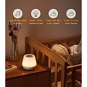 Lyridz Baby Sound Machine Night Light, White Noise Machine for Sleeping, Toddler Sleep Trainer with 24 Soothing Sounds, Time-to-Rise, Portable, 32 Lighting Effects DIY Colors, APP & Voice Control