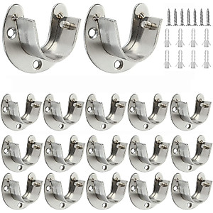 DAOST 16 Pack Closet Rod Bracket 1 1/4 Inch Closet Rod Holder Stainless Steel Closet Pole Socket Heavy Duty Closet Rod Support Closet End Support for Closet Shower Rod with Screws (U Shaped, 32mm)