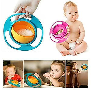 dhaonxb Baby Universal Gyro Bowl,Magic Gyro Bowl 360 Degree Rotate Spill-Proof Bowls with Lid Plastic Creative Dishes Practice Feeding Bowls (Have All)