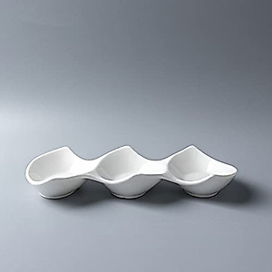 YARNOW 3 Compartment Plates 11 Inches Ceramic Serving Platter 3 Compartment Appetizer Serving Tray White Sauce Plate for Home Use Divided Serving Tray