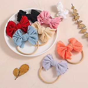 QIAOYIBEI 10PCS Baby Girls Headbands Soft Nylon Elastics Headbands Lace Mini Bows Hairbands Hair Accessories for Girls Infants Toddlers Child