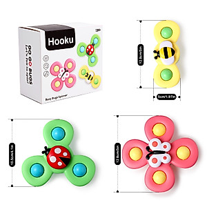 Hooku 3 PCS Baby Bath Spinner Toy with Rotating Suction Cup Spinning Top Toy Animal Spin Sucker Baby Bath Toys Dining Chairs Toys Windmill