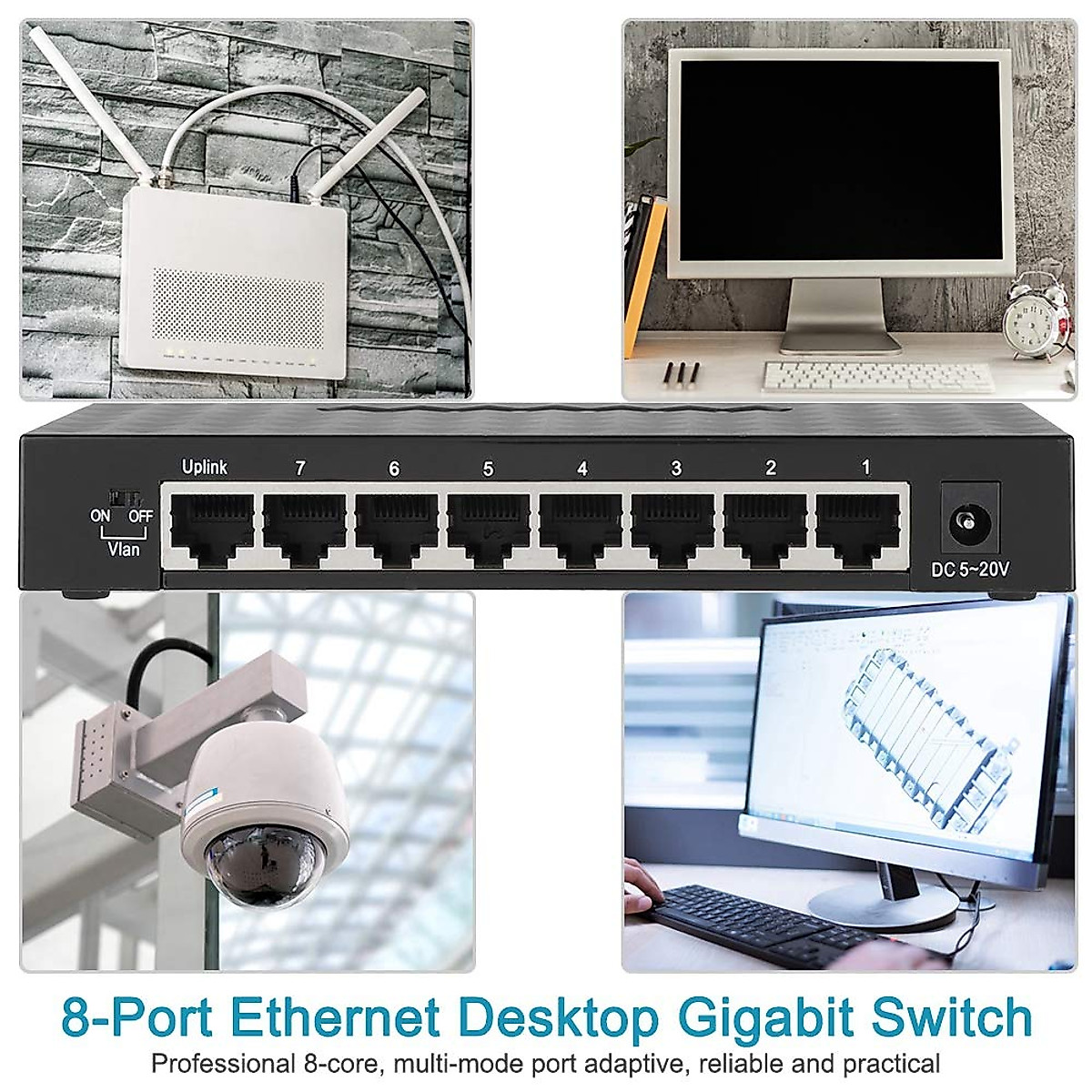 100-240V 8-Port SPOE VLAN Injector with 250M Distance Managed Switch Long Range Switch(U.S. regulations, Transl)