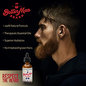BETTER MAN BEARD Beard Oil - 2 oz All-Natural Leave-in Beard Conditioner with Therapeutic Grade Essential Oils & 100% Natural Formula - Oil1