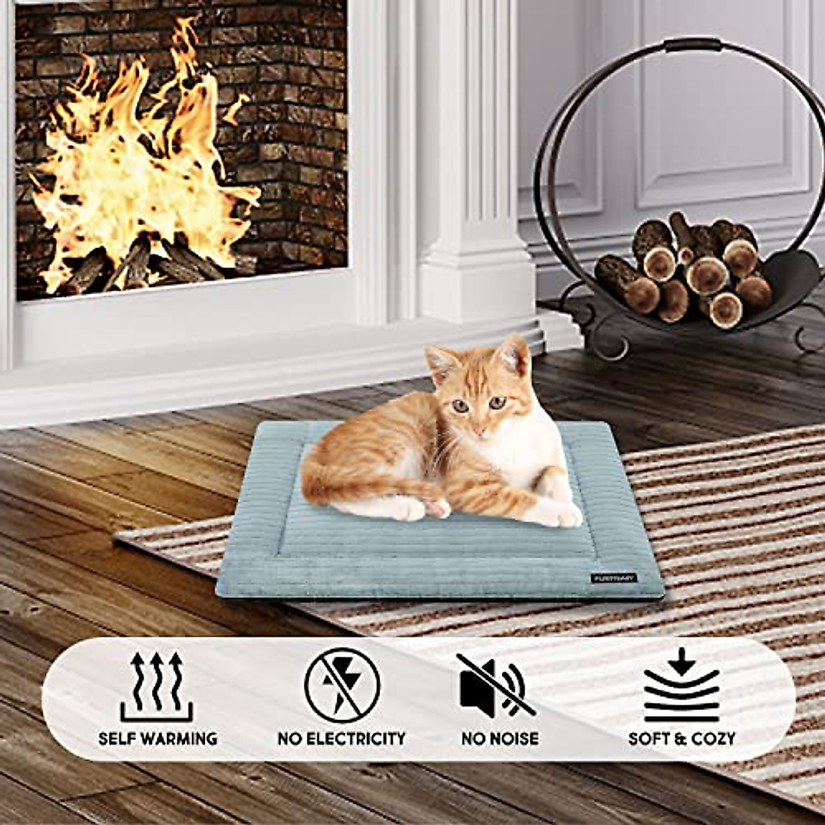 furrybaby Dog Crate Mat, Kennel Pad Cat Self Heating Pads with Removable Cover, Non Electric and Anti Slip Protection, Self Warming Bed for Indoor Puppy Kitty Dogs Cats