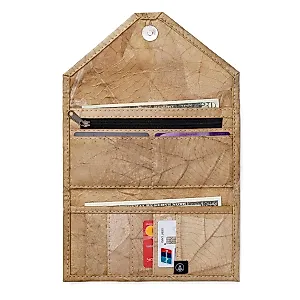 Tree Tribe Leaf Leather Envelope Clutch Wallet - Handmade Womens Purse, Pockets, Zip Pouch - Beige/Natural Color