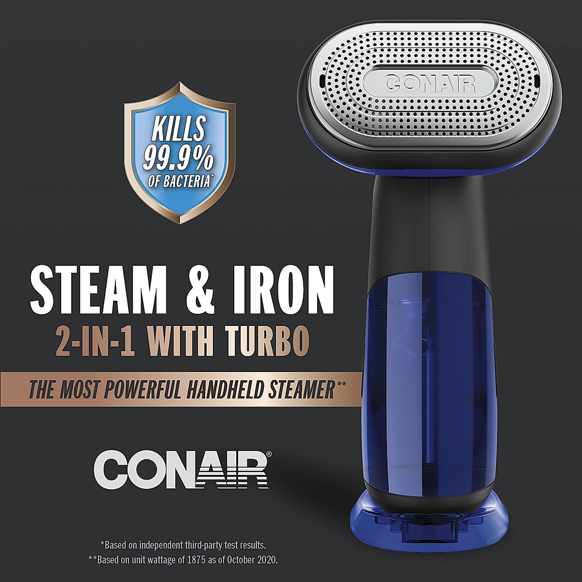 Conair 2-in-1 Hand Held Steamer and Iron for Clothes, Turbo ExtremeSteam 1875W Garment Steamer and Clothing Iron