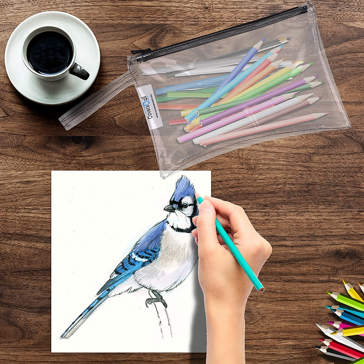 Covers & All Tool Bag, 18 Oz 48 PHR, Ultra-Clear PVC Tool Pouch with Belt for Hanging, Multipurpose Use Clear Zipper Pouches for Easy Organization, Toiletry, Makeup (11” W x 7” L, Clear)