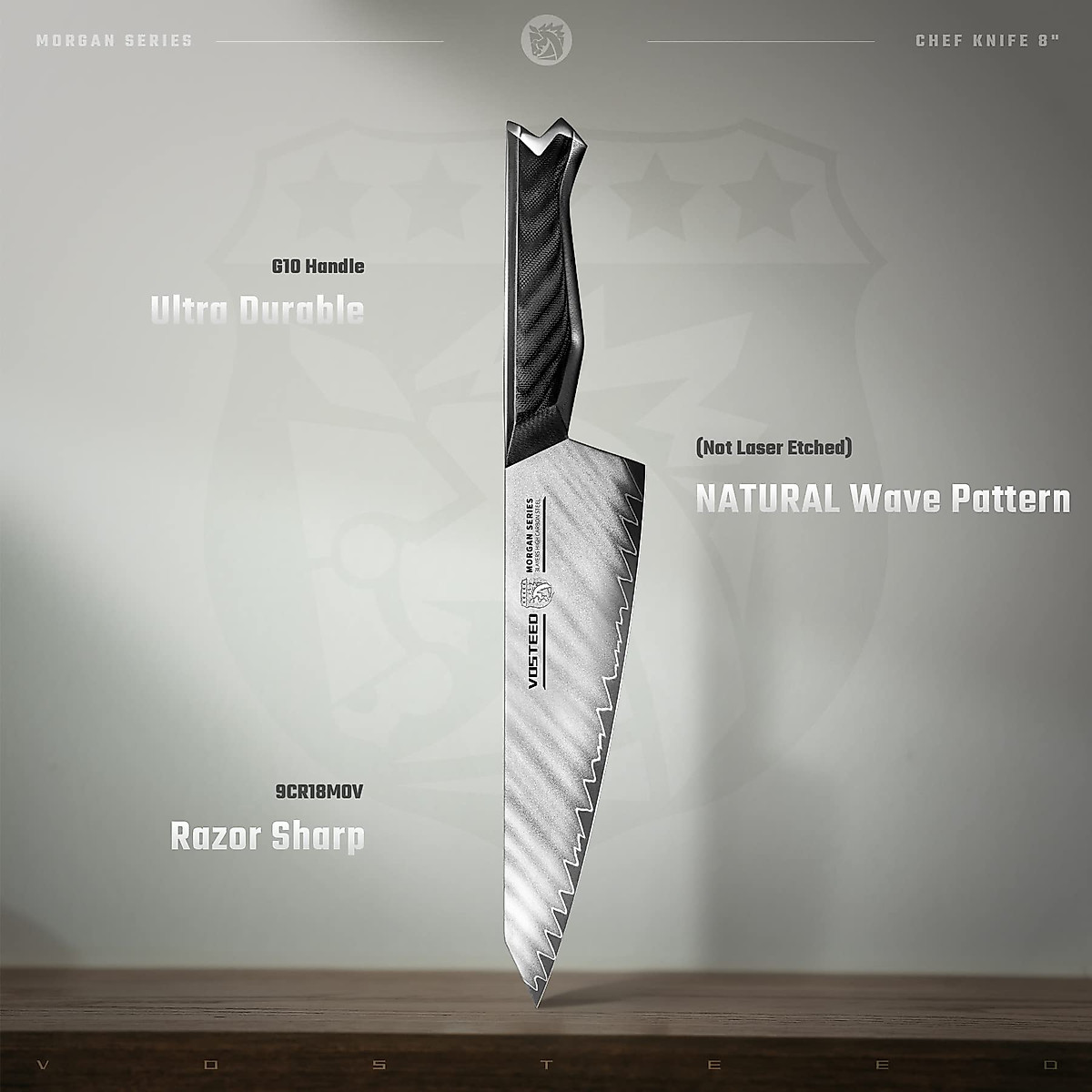 Vosteed 8 Inch Chef Knife Professional Cooking Knife For Kitchen Razor Sharp Kitchen Knife With Sheath-9CR18MOV High Carbon Stainless Steel Knife With G10 Handle, Gift Box - Morgan Series